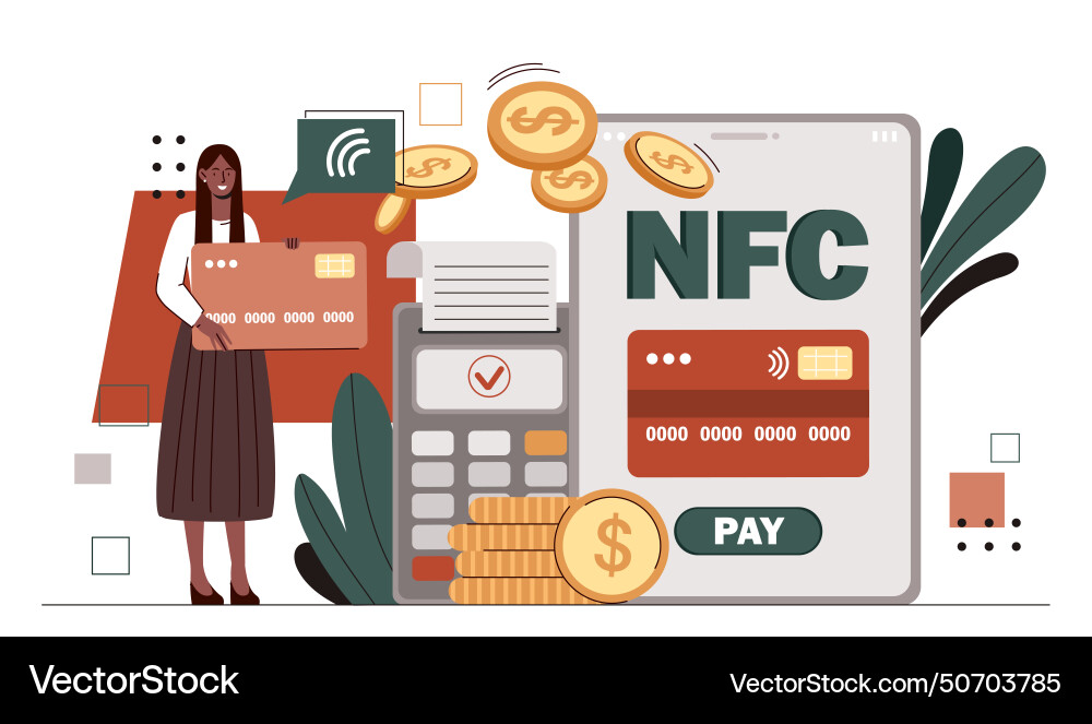 Woman with nfc payment Royalty Free Vector Image