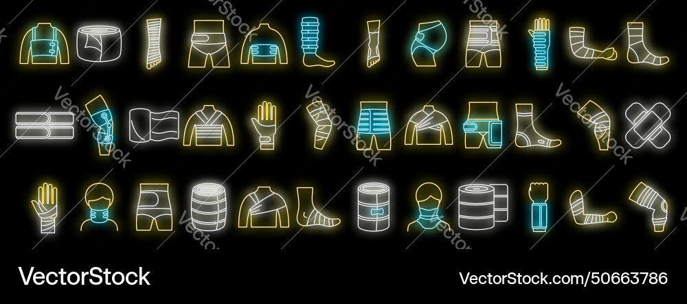 Bandage icons set neon Royalty Free Vector Image