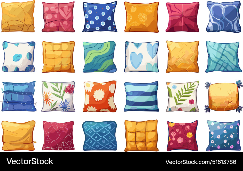 Cartoon pillows icons set various cushions Vector Image