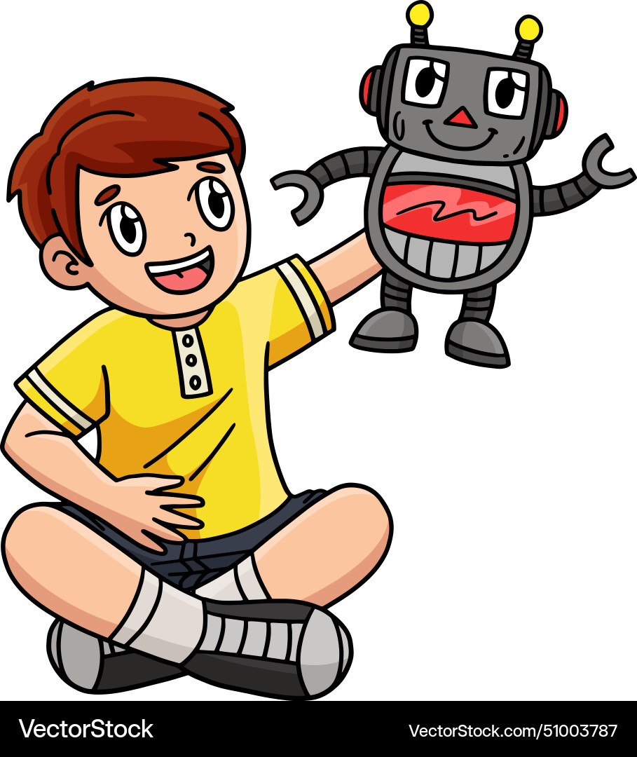 Boy playing robot toy cartoon colored clipart Vector Image