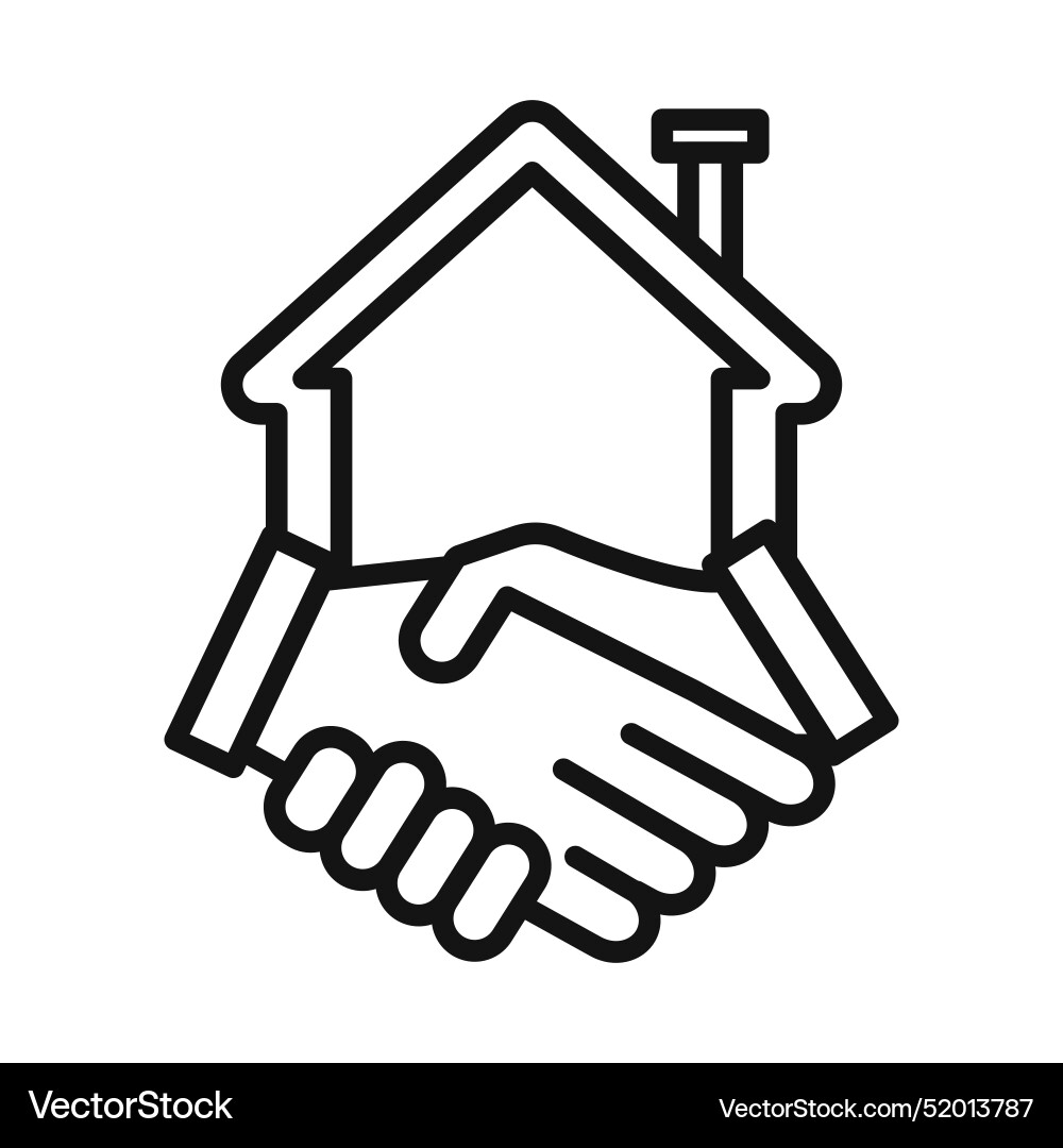 Hands home deal icon black line art Royalty Free Vector