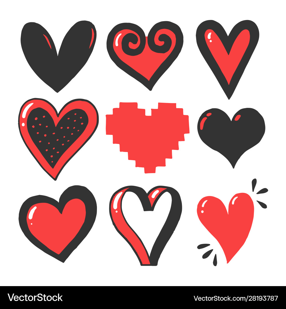 Heart symbol set sketch engraving Royalty Free Vector Image