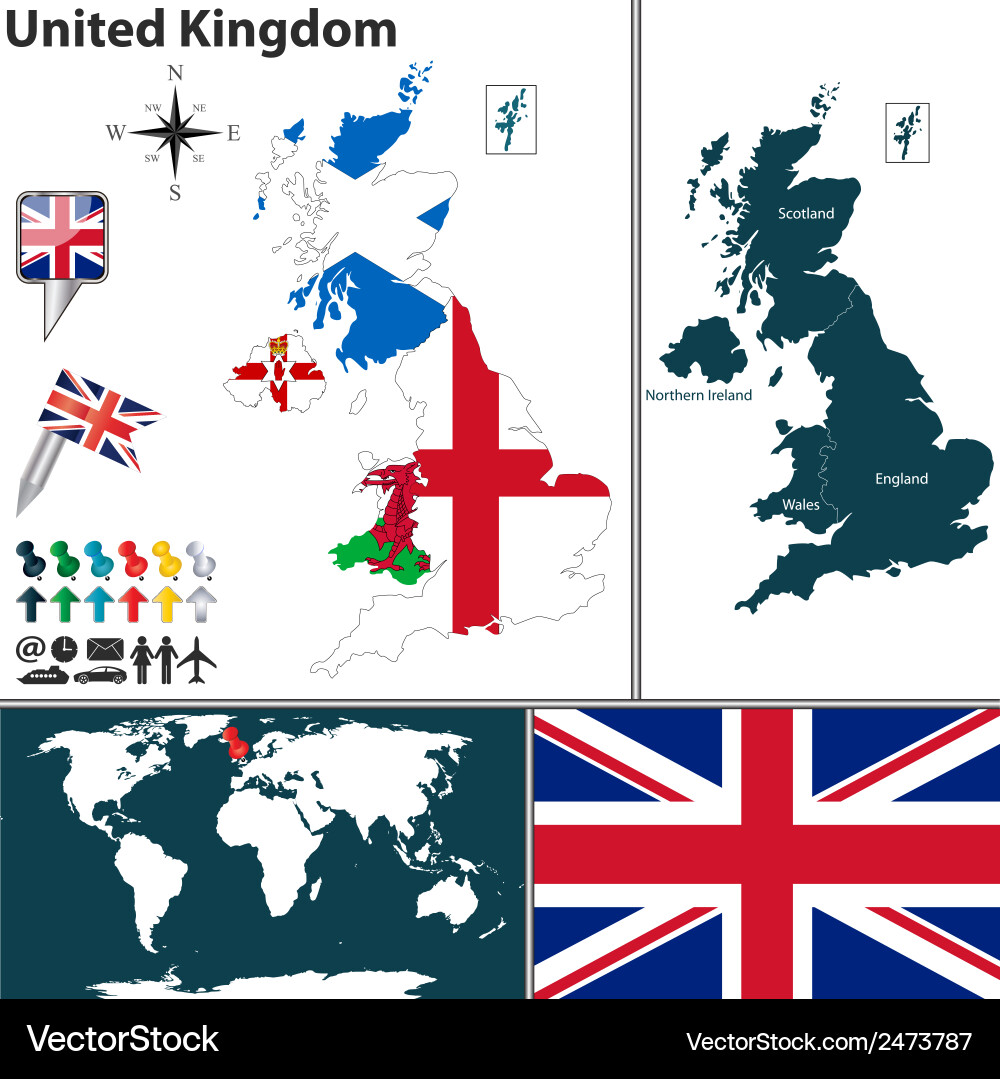 United Kingdom Map with Regions and Flags – Royalty-Free Vector ...