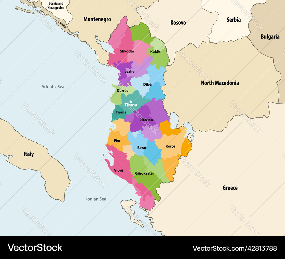 Albania administrative divisions distrcts Vector Image
