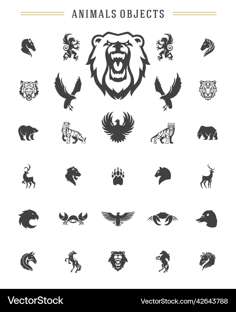 Animals silhouettes objects design elements Vector Image