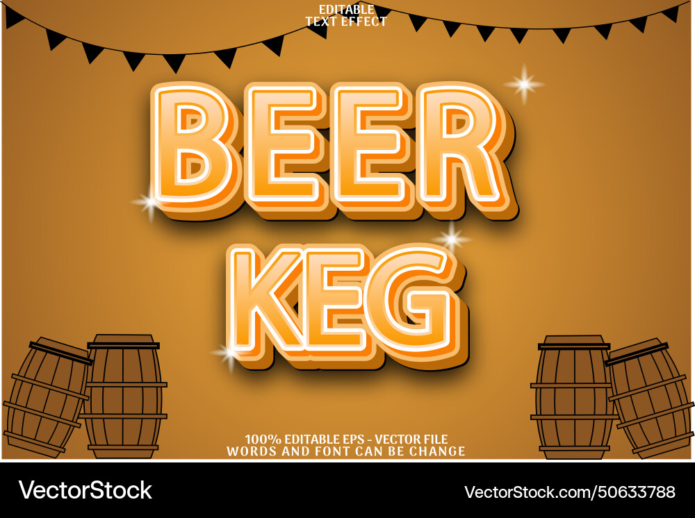 Beer keg editable text effect cartoon style Vector Image