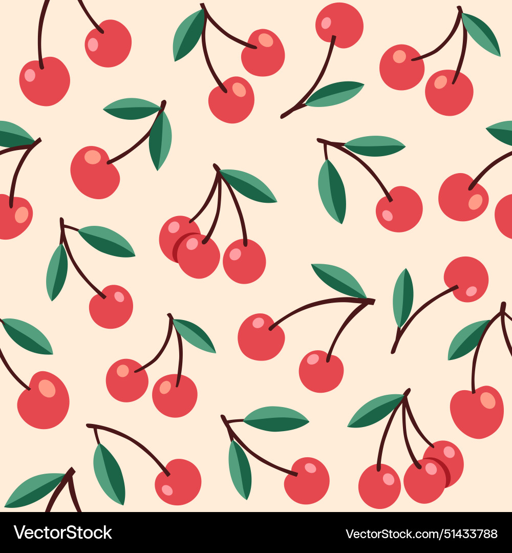 Cherry seamless pattern flat Royalty Free Vector Image