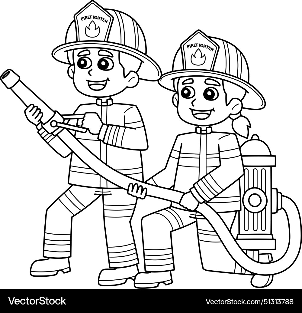 Firefighters with a fire hydrant isolated coloring
