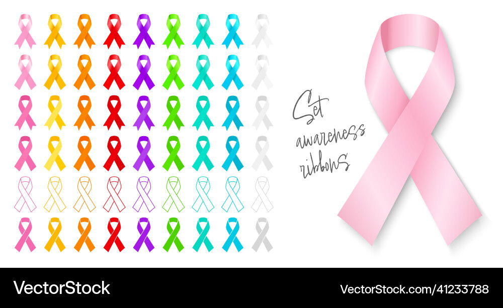 Pink Ribbon Awareness Set Royalty Free Vector Image