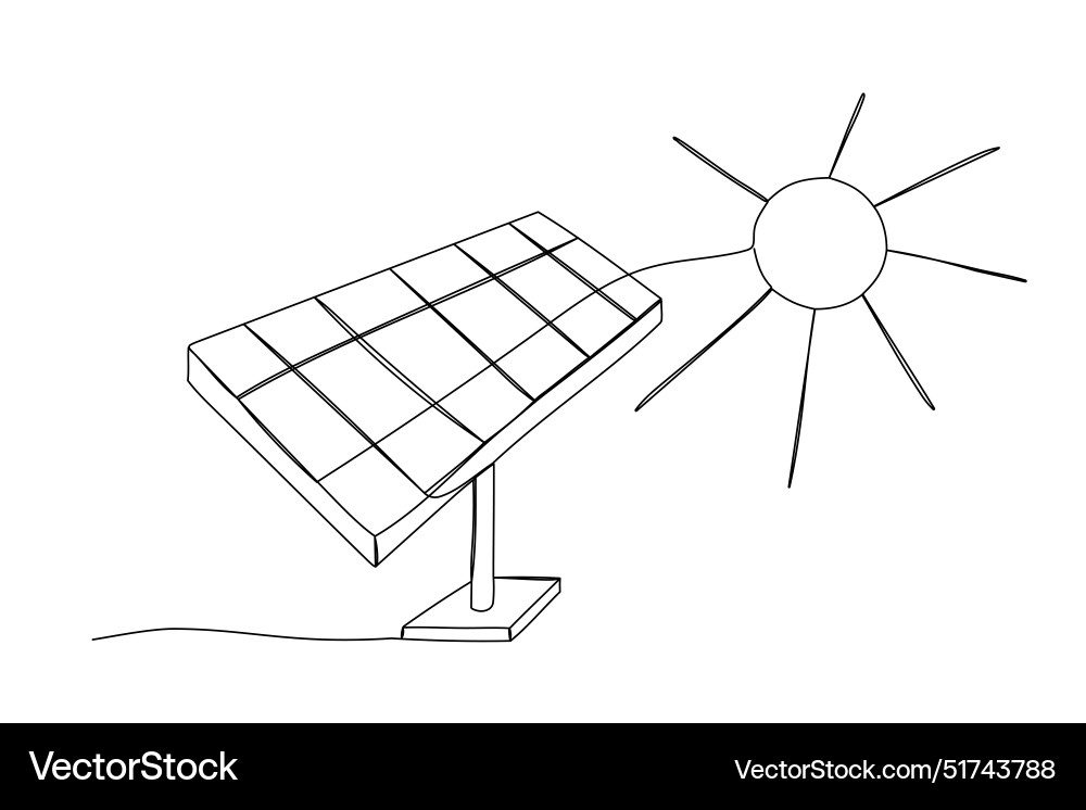 Solar panel one line silhouette doodle outline Vector Image