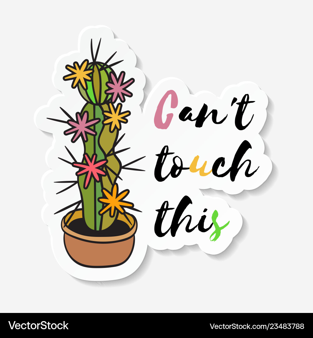 Sticker with colored funny cute cactus Royalty Free Vector