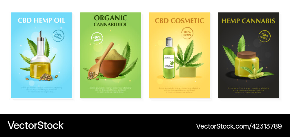 Realistic cannabis poster set Royalty Free Vector Image