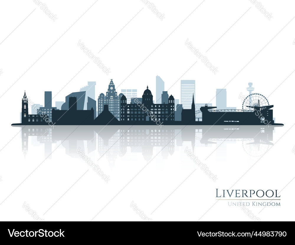 Liverpool skyline silhouette with reflection Vector Image