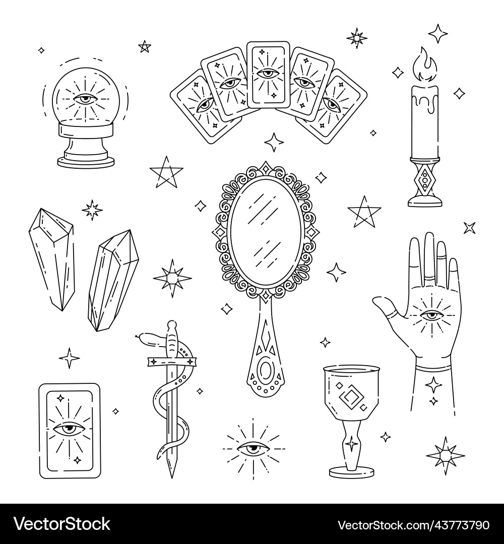 Set of magic symbols witch tattoos prediction Vector Image