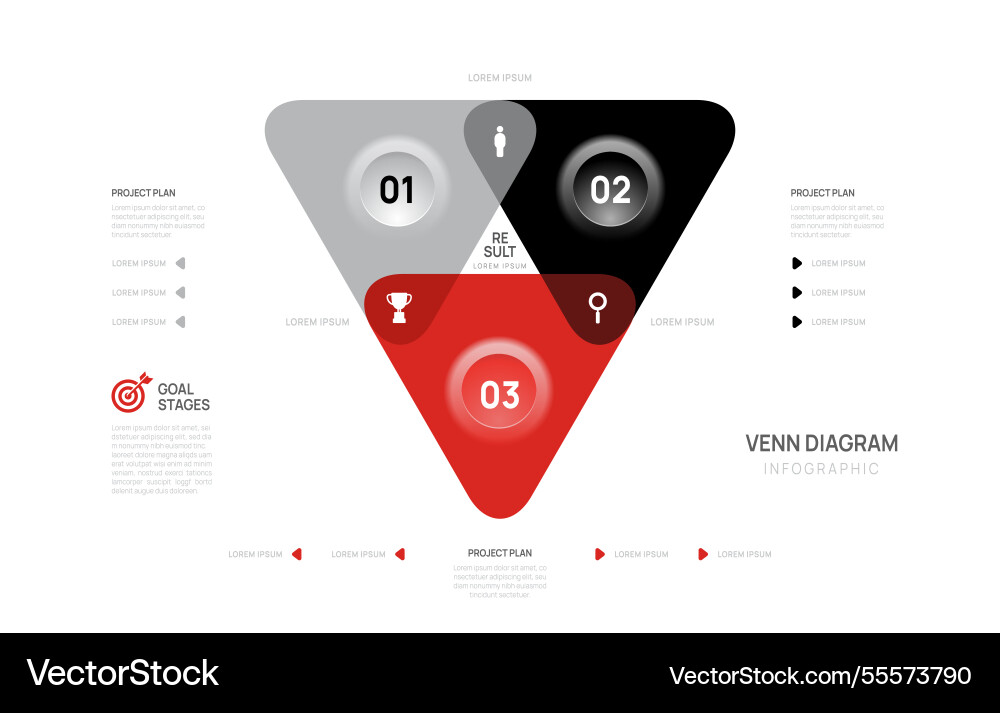 Venn diagram infographic triangle arrow chart Vector Image
