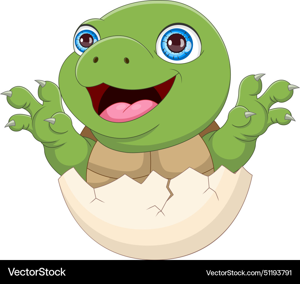 Cartoon baby turtle hatching from egg Royalty Free Vector