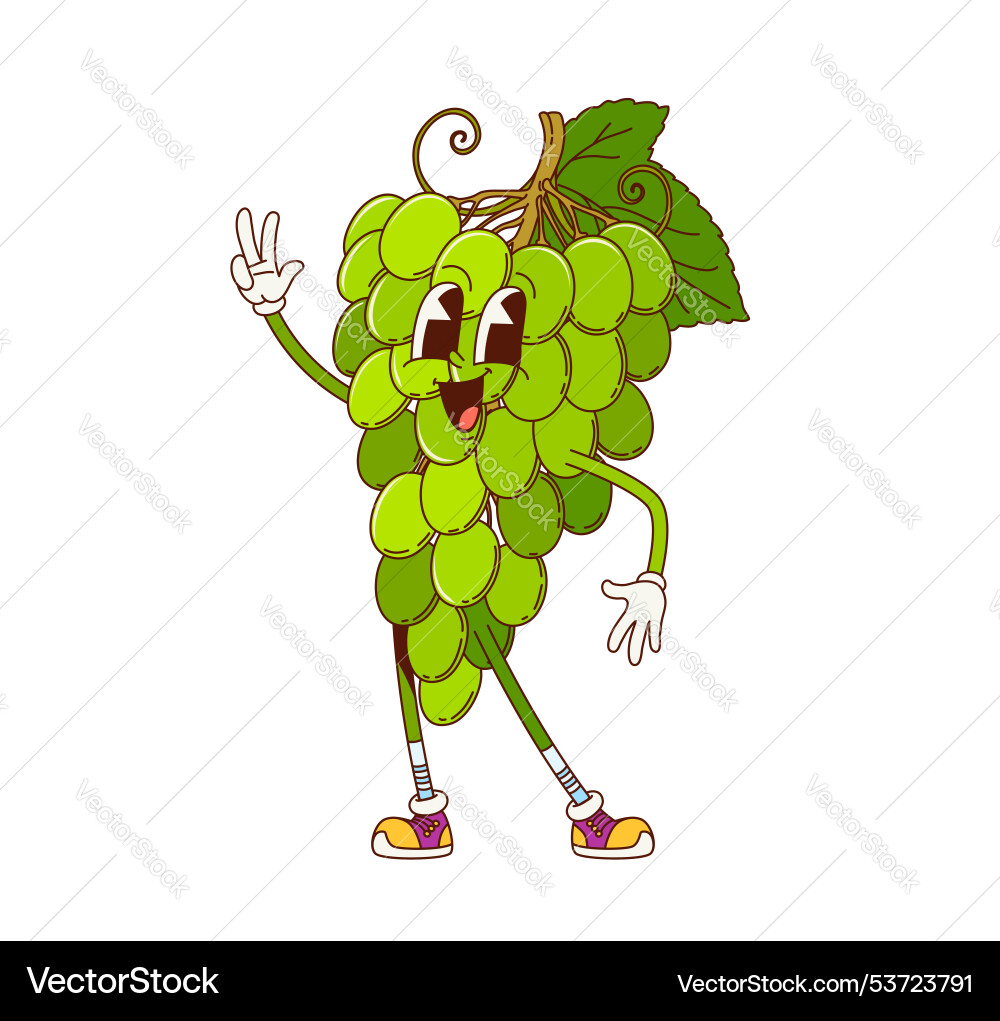 Cartoon groovy grape fruit berry retro character Vector Image