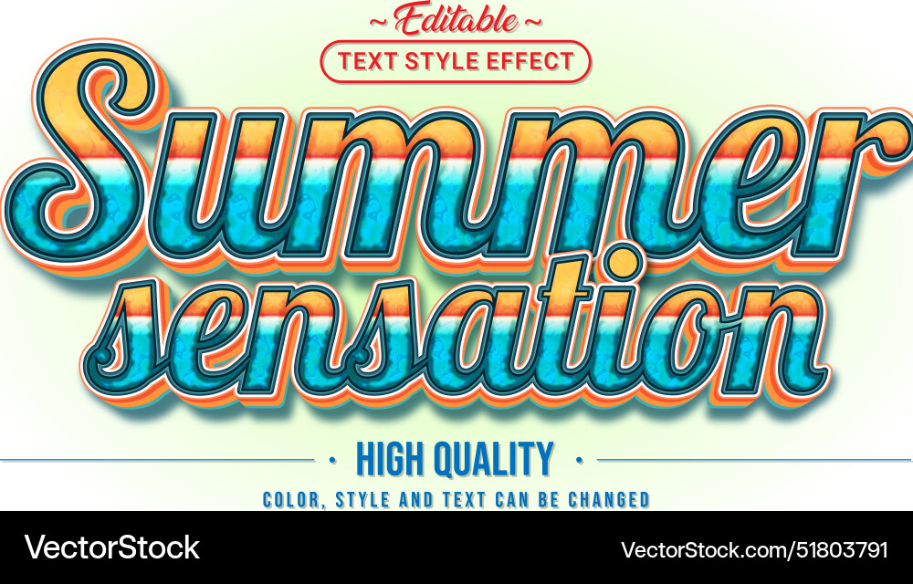 Editable text style effect - summer sensation Vector Image