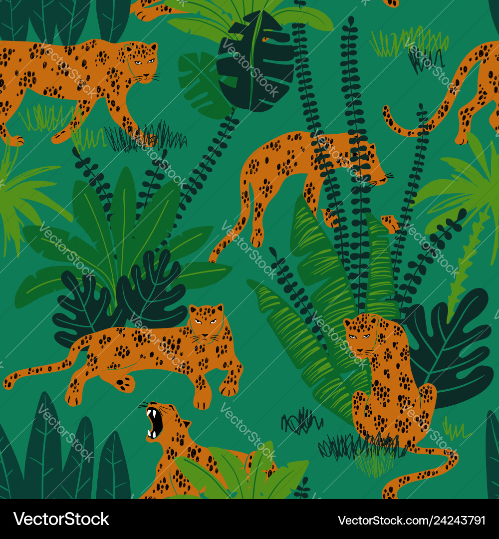 Leopard Jungle Seamless Pattern Royalty Free Vector Image