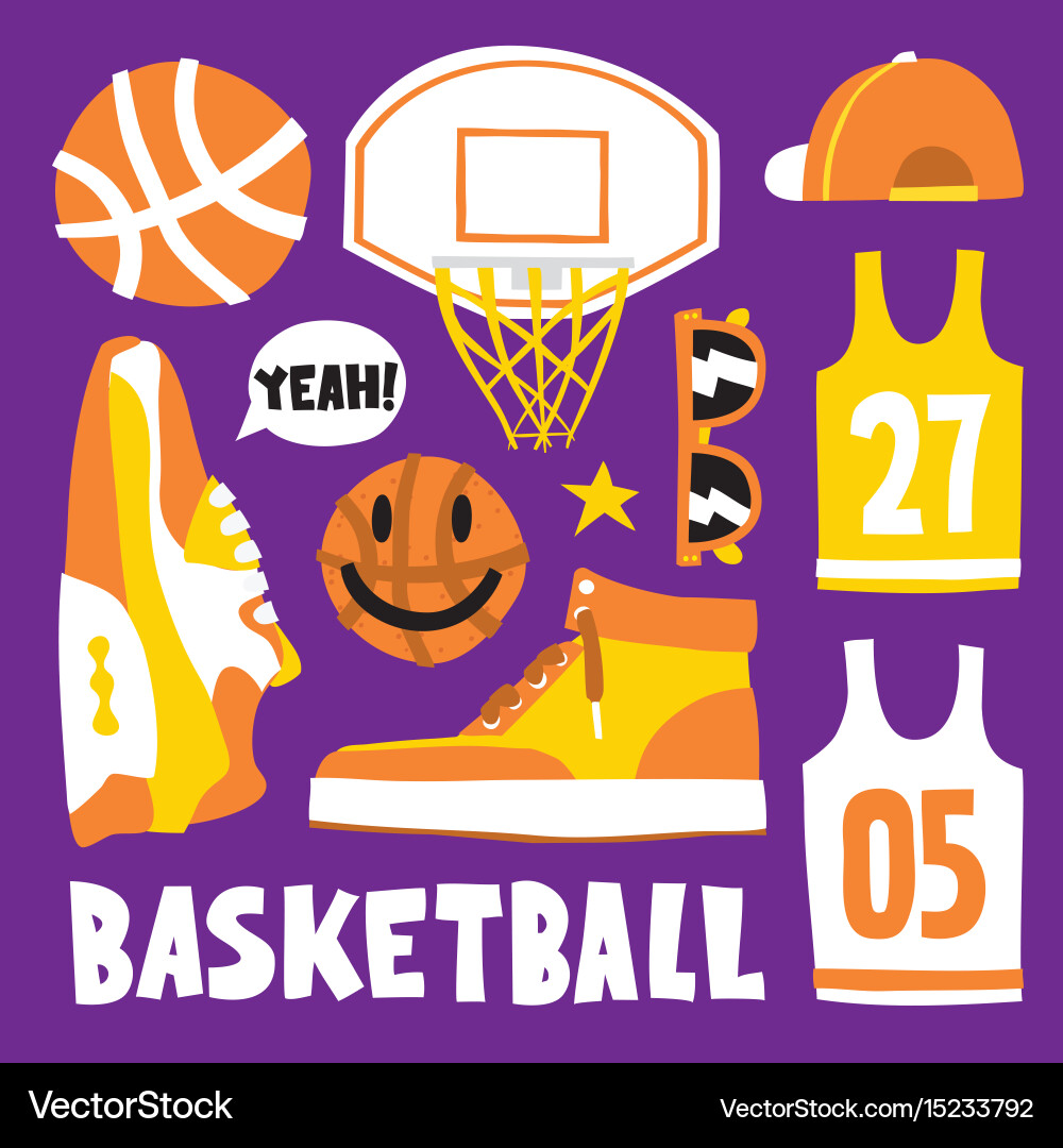 Cute Basketball Objects Royalty Free Vector Image
