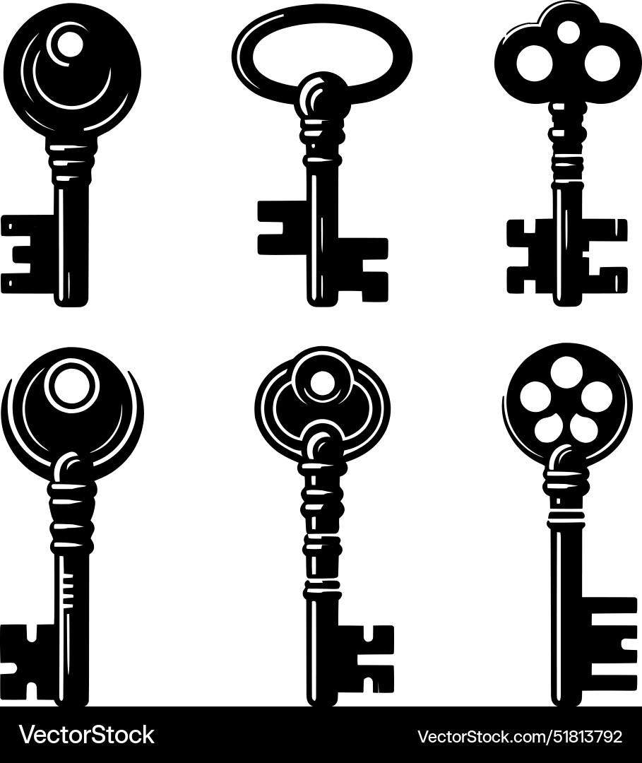 Different modern and antique key silhouettes flat Vector Image