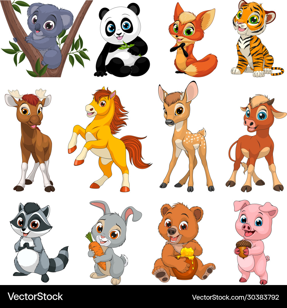 Funny Cartoon Animal Set Royalty Free Vector Image