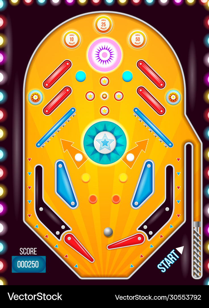Pinball machine top view with in vintage style Vector Image