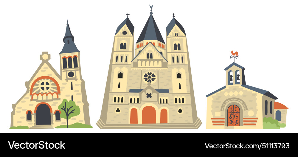 Catholic temples set of isolated elements Vector Image