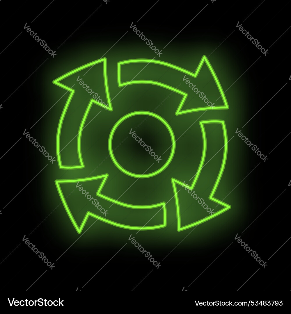 Green neon sign showing a circular movement made Vector Image