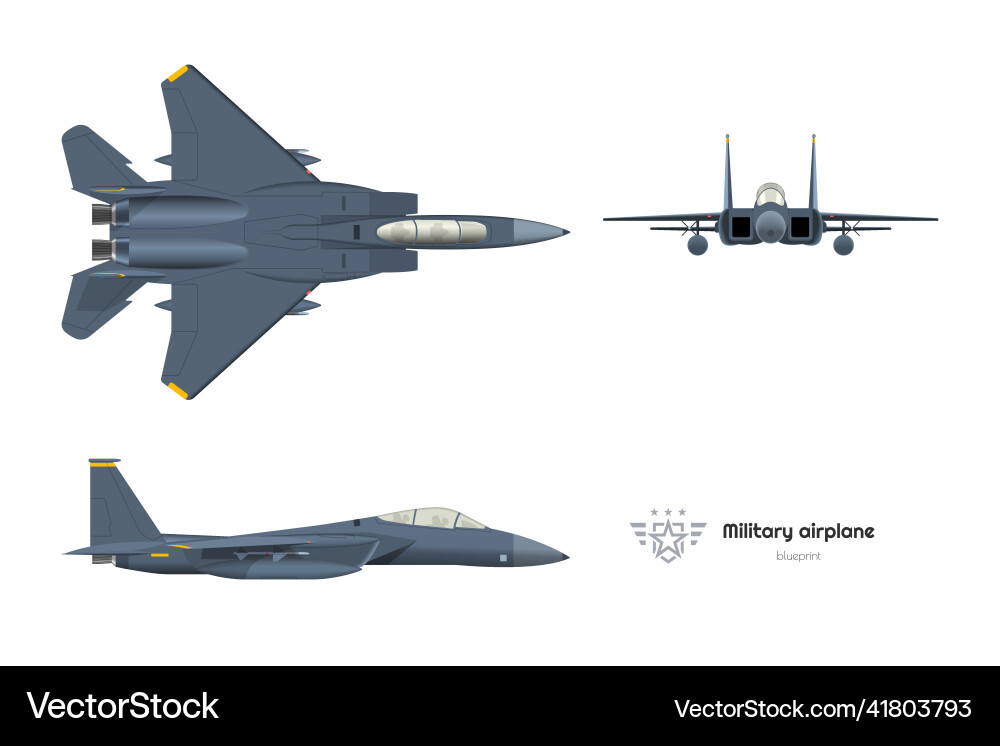 Military airplane aircraft top side front view Vector Image