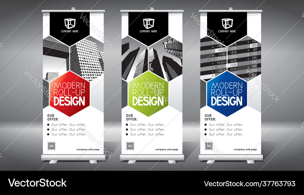 Modern Roll-Up Banner - Office Promotion Vector Image