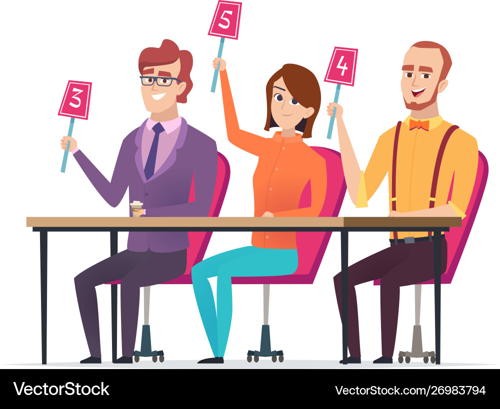 Jury with marks judged scorecards smart Royalty Free Vector