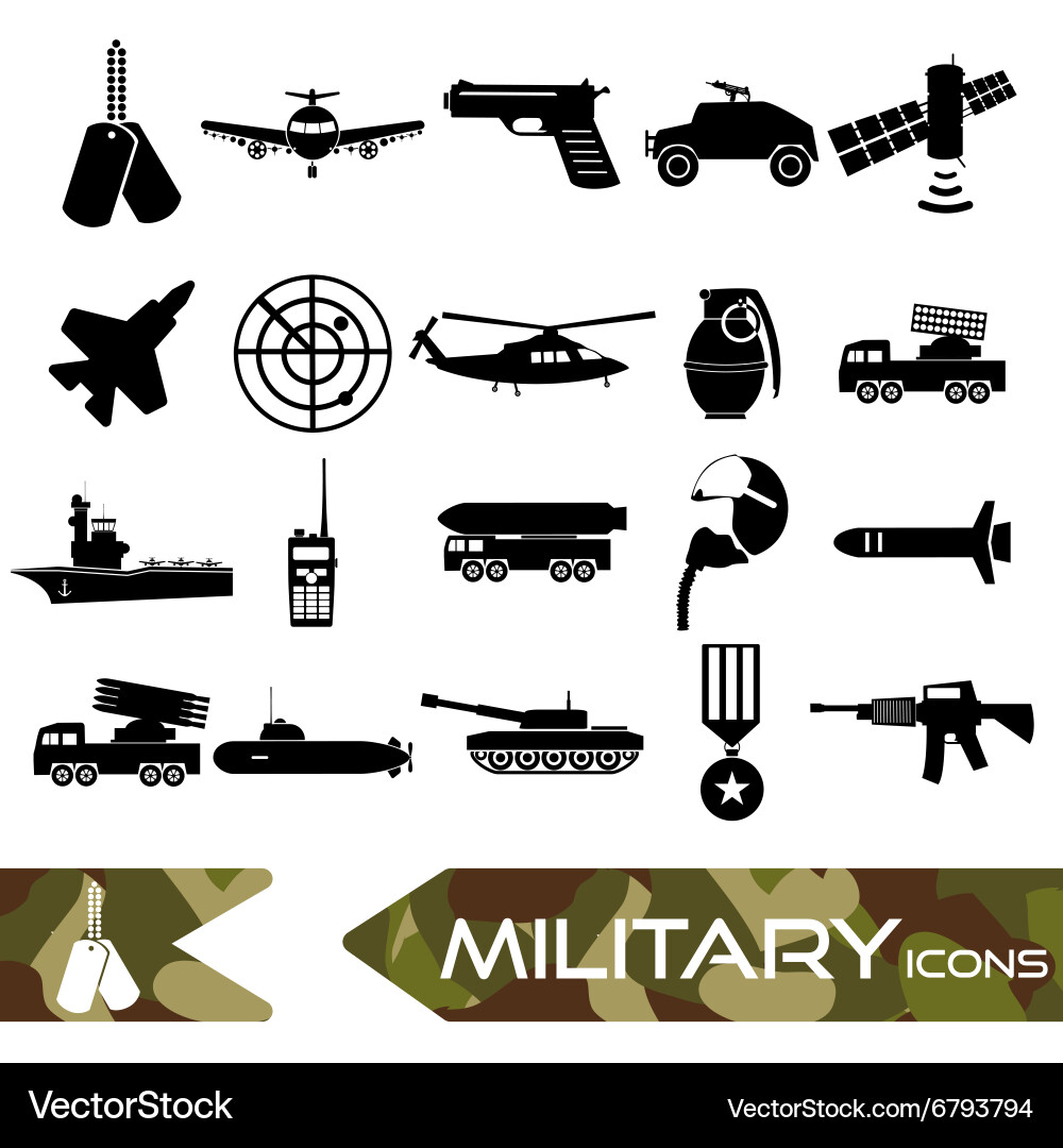 Military Icon Set - Black & White Royalty Free Vector