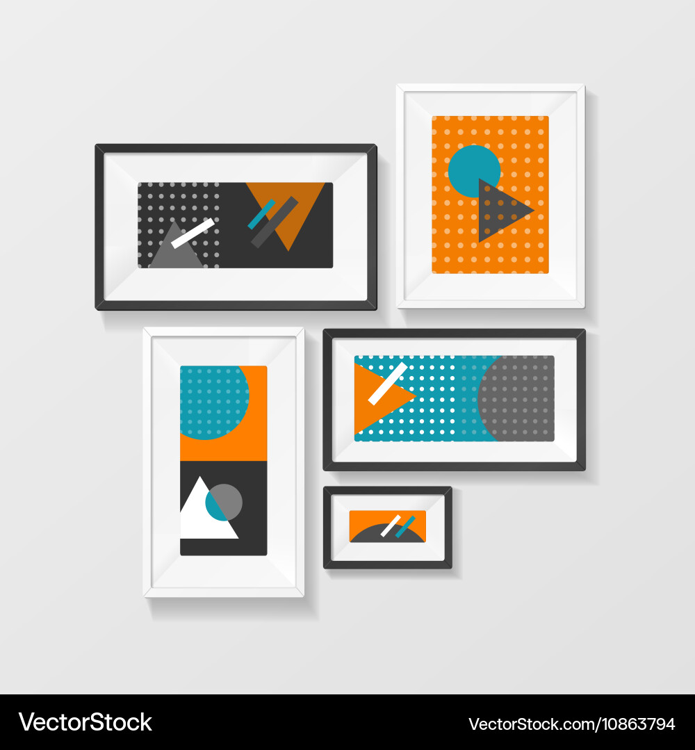 Modern picture frame set hanging on wall Vector Image