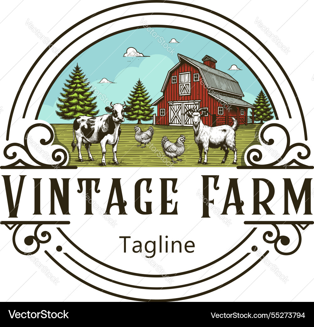 Rustic Farm Logo - Hand-Drawn Royalty Free Vector Image
