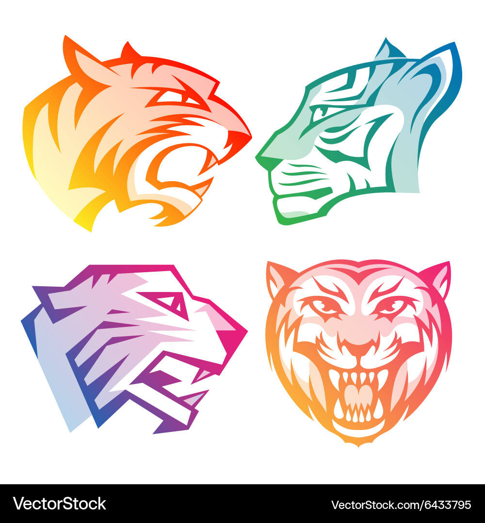 Colorful tiger head logos with rainbow gradients Vector Image