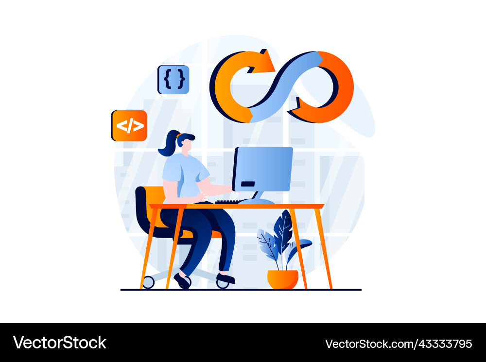 Devops concept with people scene in flat cartoon Vector Image