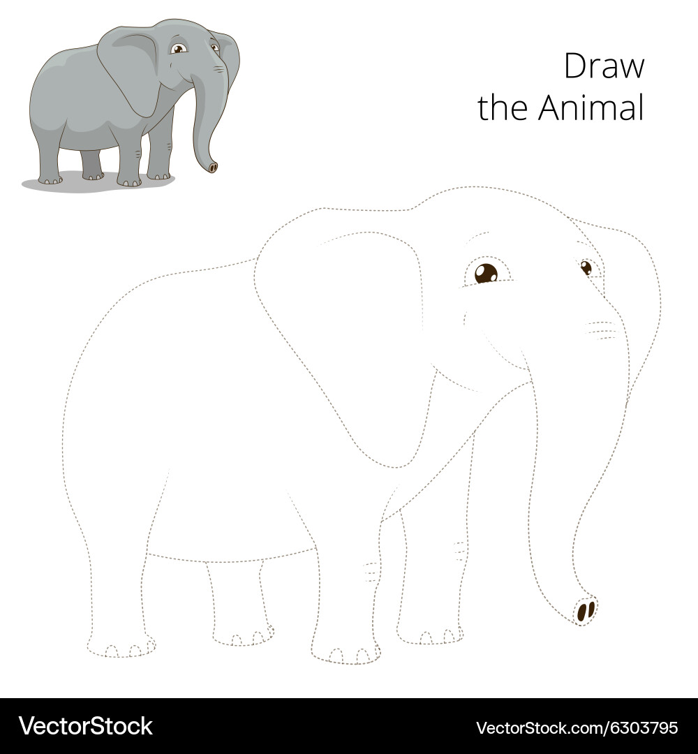 Draw animal elephant educational game Royalty Free Vector