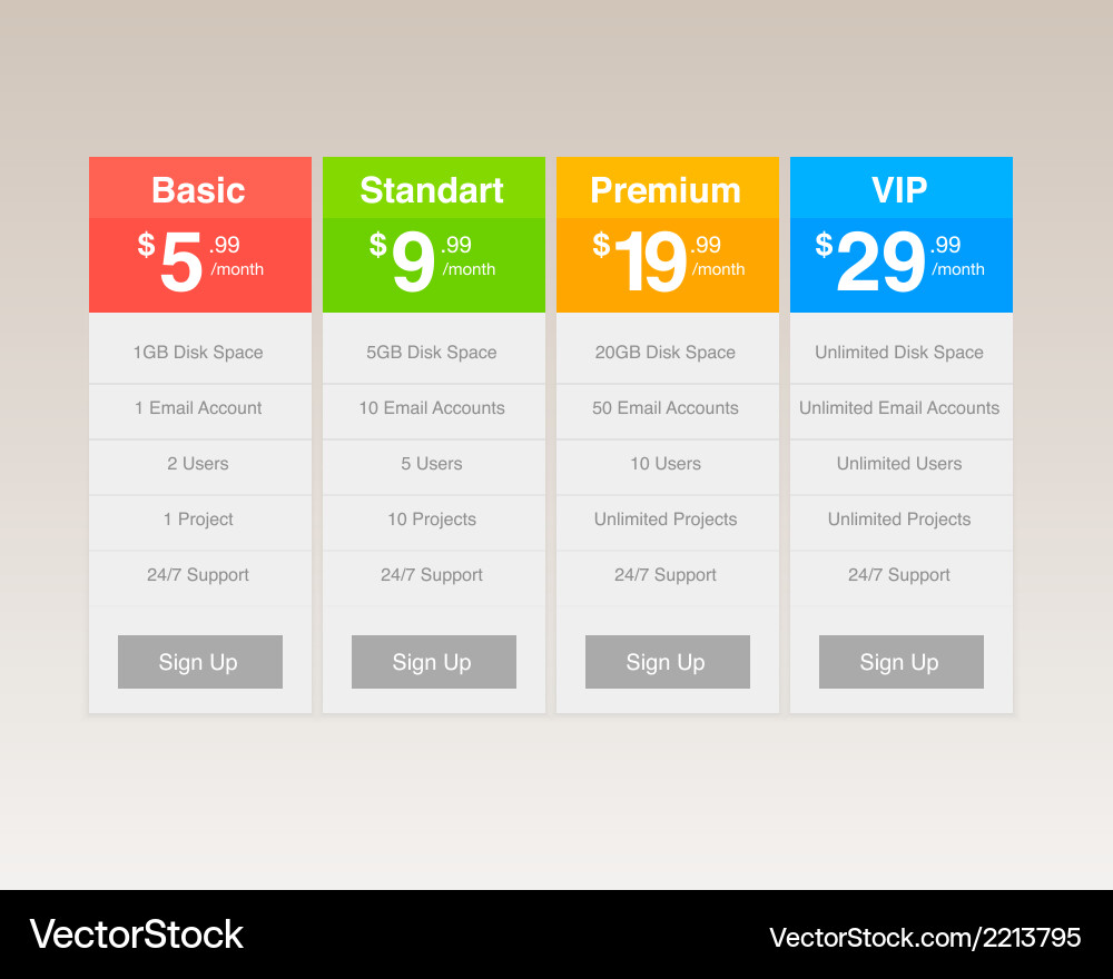 Four pricing plan layouts Royalty Free Vector Image