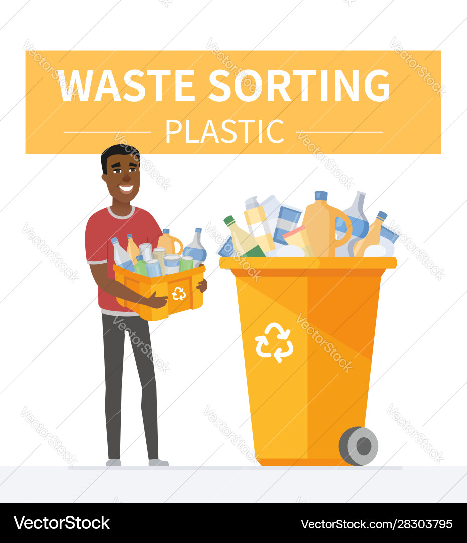 Plastic waste recycling - modern cartoon people Vector Image