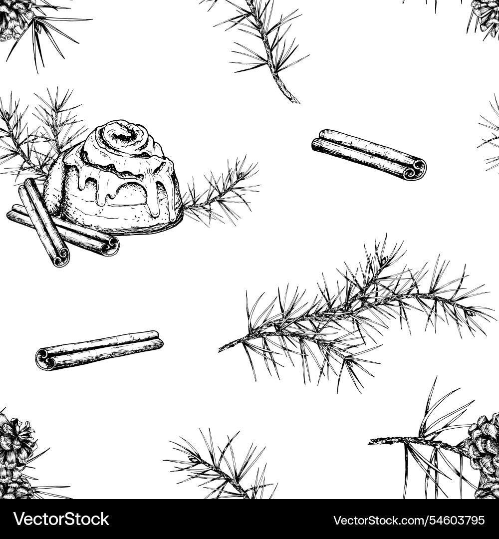 Seamless pattern with hand drawn cinnamon Vector Image