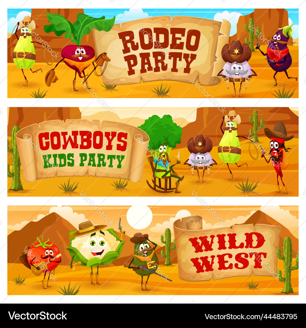 Western cowboy cartoon vegetable characters Vector Image