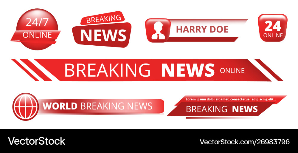 Breaking news banners television broadcast header Vector Image