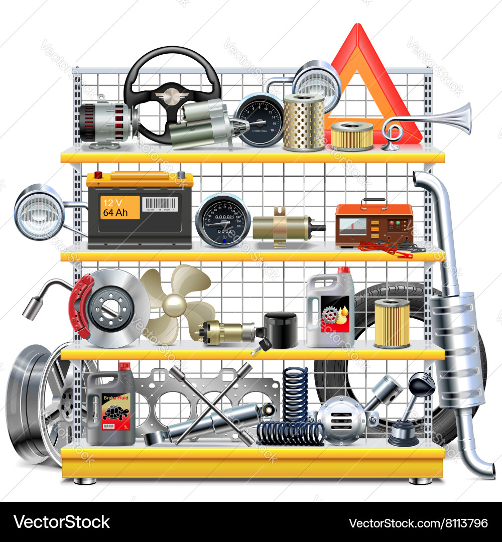 Car Parts & Spares Shelves Royalty Free Vector Image