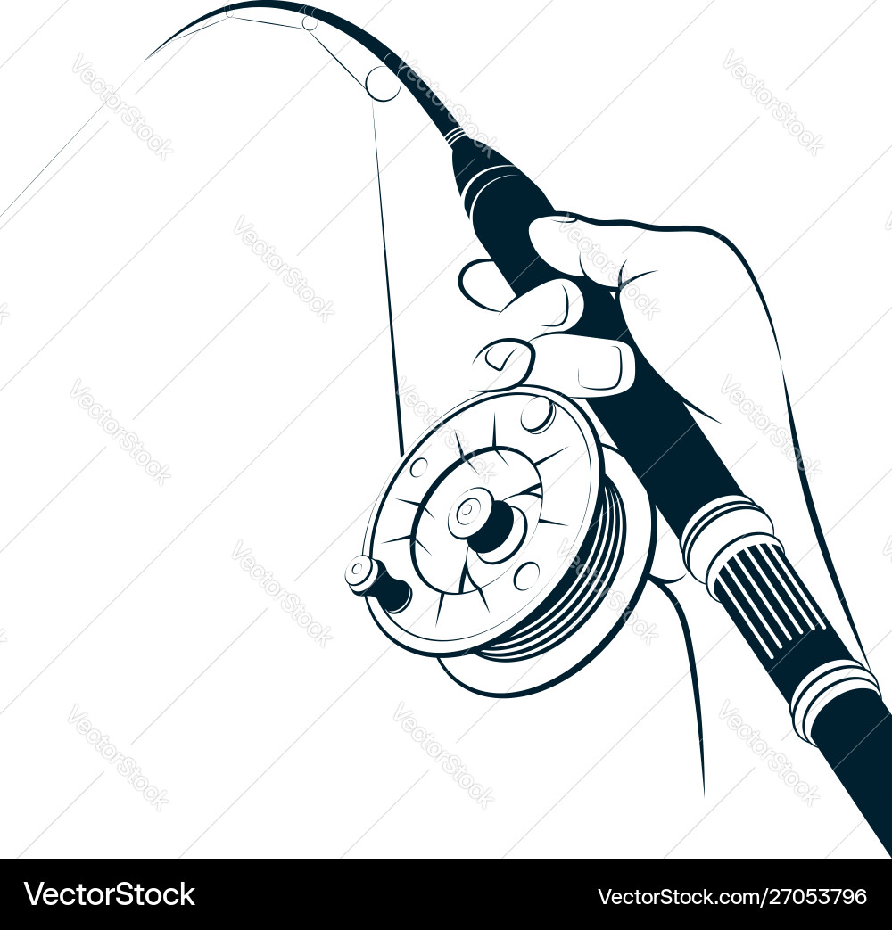 Fishing rod with reel in hand Royalty Free Vector Image