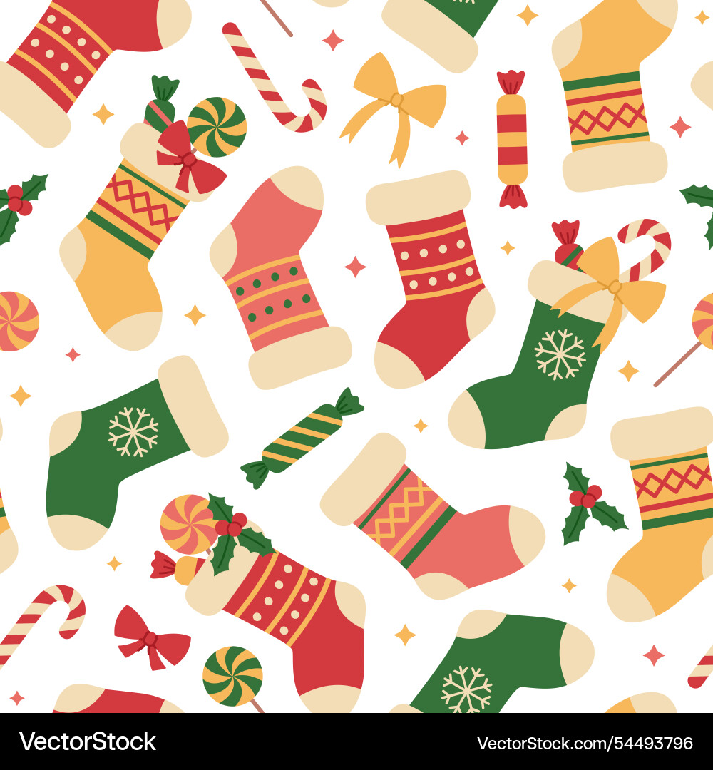 Seamless pattern with colorful christmas stockings