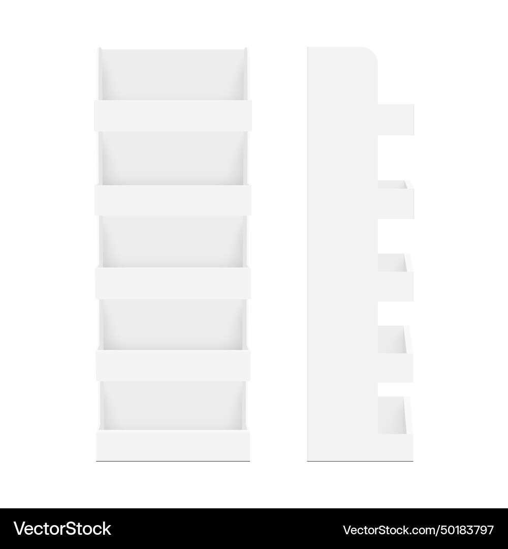 Blank display stand with shelves front and side Vector Image