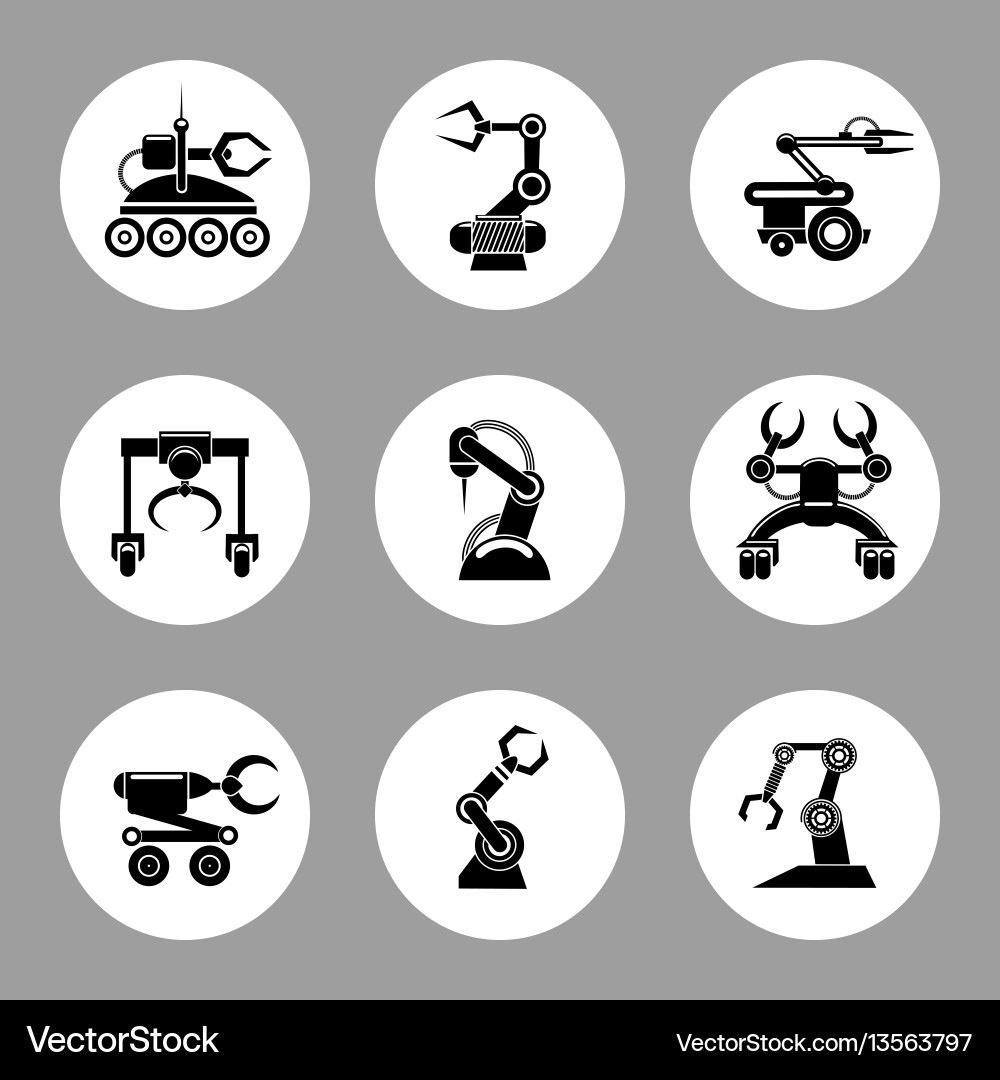 Industrial Robot Icons - Automation Royalty Free Vector