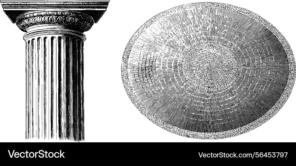 Intricate engraving of atrium column and ceiling Vector Image