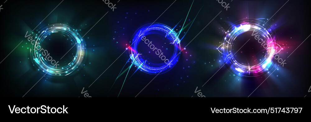 Neon halo light circle ring glow with blue flare Vector Image